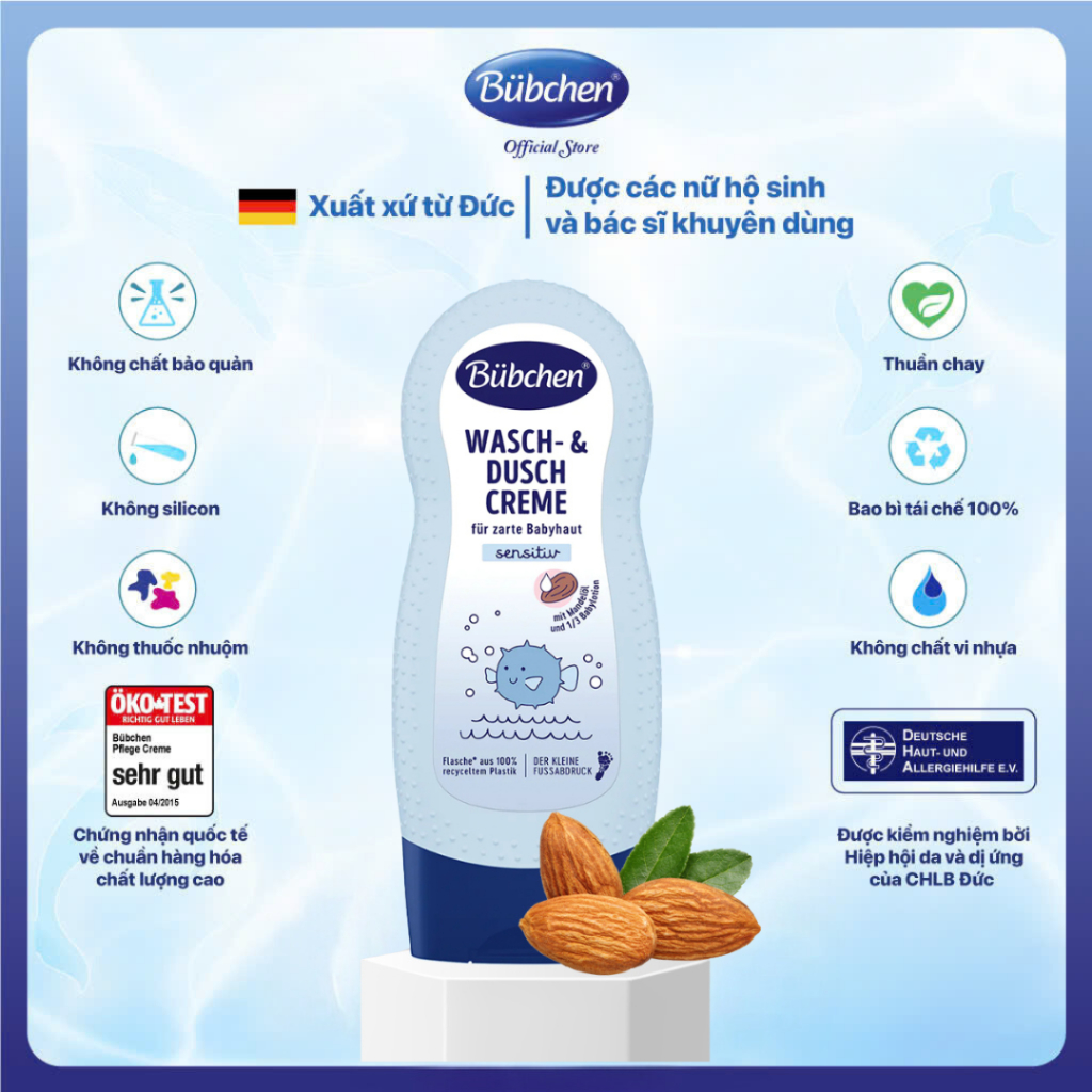 Sữa Tắm Gội Cho Bé Wasch- & Duschcreme Dầu Hạnh Nhân Cho Da Nhạy Cảm 230ml Bubchen Official ...
