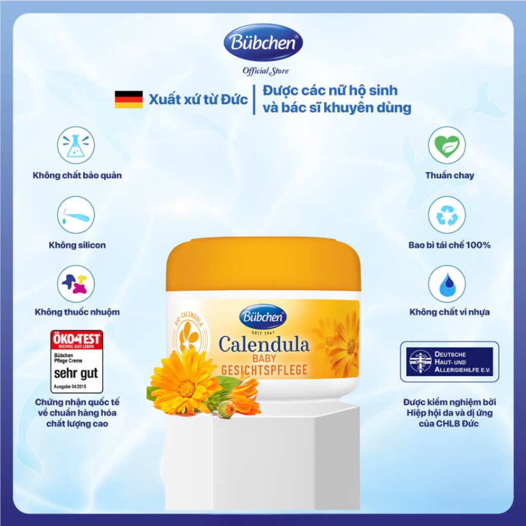 Kem Dưỡng Da Mặt Calendula Gesichtspflege Hữu Cơ An Toàn Cho Trẻ Sơ Sinh 75ml Bubchen Official ...