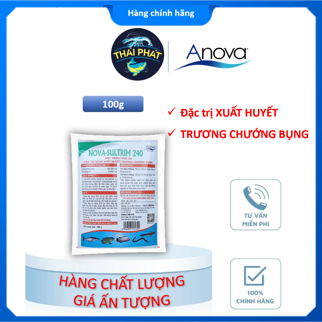 NOVA SULTRIM 240 100g - Bột trộn thức ăn giảm sưng chướng bụng, gan ...