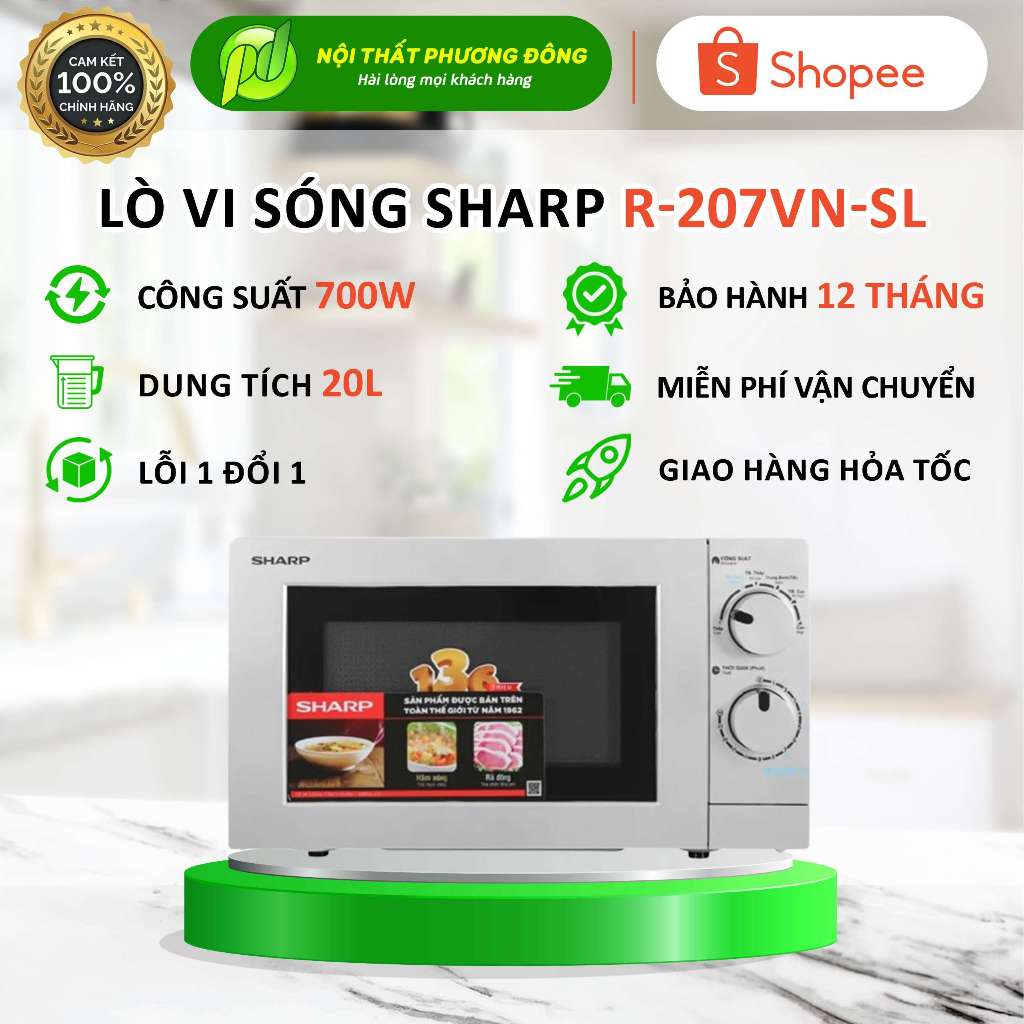 Lò Vi Sóng Sharp R-207VN-SL (20L) | Công Suất 700W | Đa Chức Năng Nấu, Hâm Nóng, Rã Đông | Bảo ...