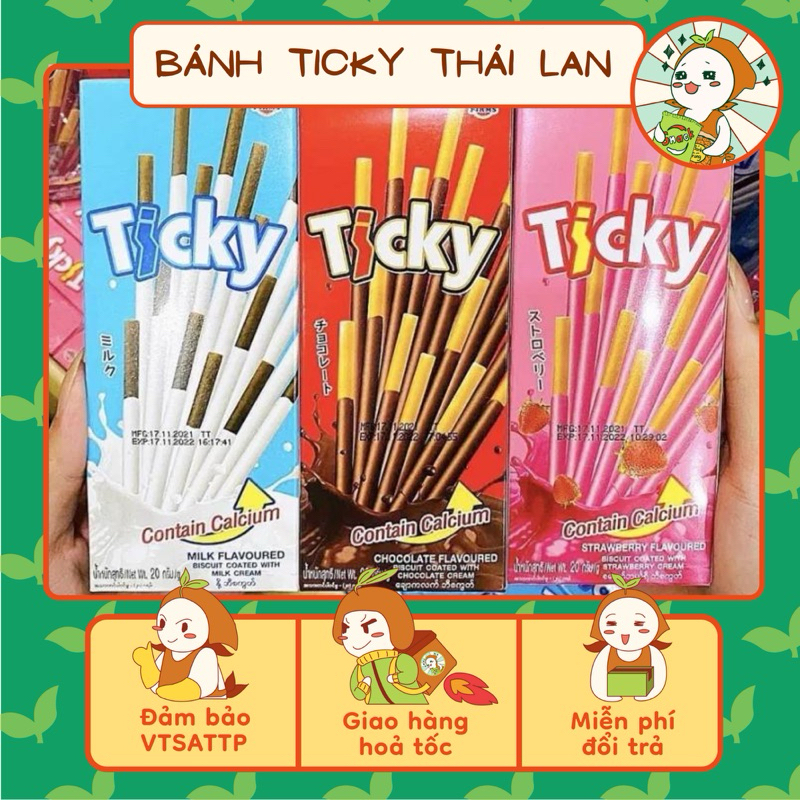 Combo 5 hộp Bánh que Ticky Thái Lan, bánh quy que phủ kem các vị (hộp 20g, 6 que), Ăn Vặt Nhà ...