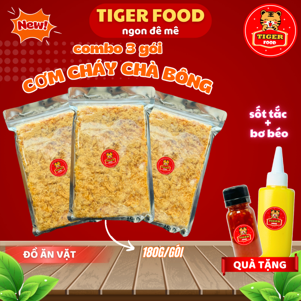 Combo 3 gói Cơm Cháy Chà Bông TIGER FOOD Cơm cháy chà bông dày cộm siêu ...