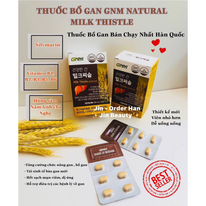 [ MẪU MỚI ]Viên uống bổ gan GNM Natural Milk Thistle Hàn Quốc 30 viên/hộp, viên bổ gan số 1 Hàn ...