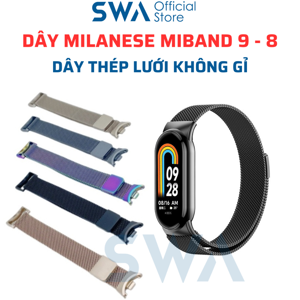 Dây Thép Lưới Cho Miband 9 8 Mi Band 9 8 Dây Milanese Mesh Thép Không Gỉ SWA MB08 | Shopee Việt Nam