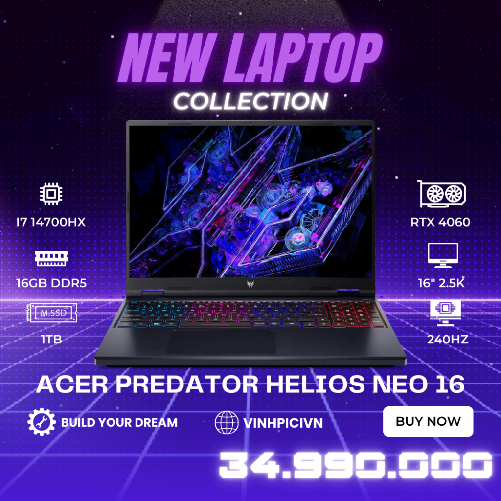 Laptop Acer Predator Helios Neo 16 2024 (I7-14700HX/ RTX 4060/Ram 16GB ...