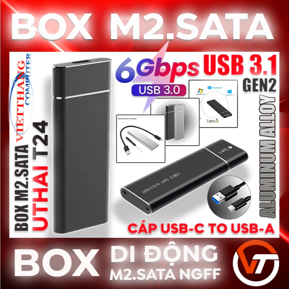 Box SSD - Box M2 M2.SATA 6Gbps USB 3.1 Giao thức M2.SATA 2242 2260 2280 ...
