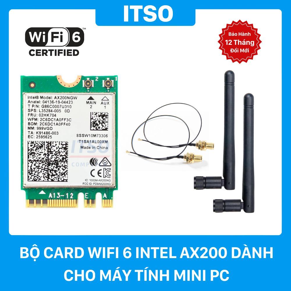 Bộ card WIFI 6 Intel AX200 dành cho ASRock DeskMini X300 / Asrock X600 ...