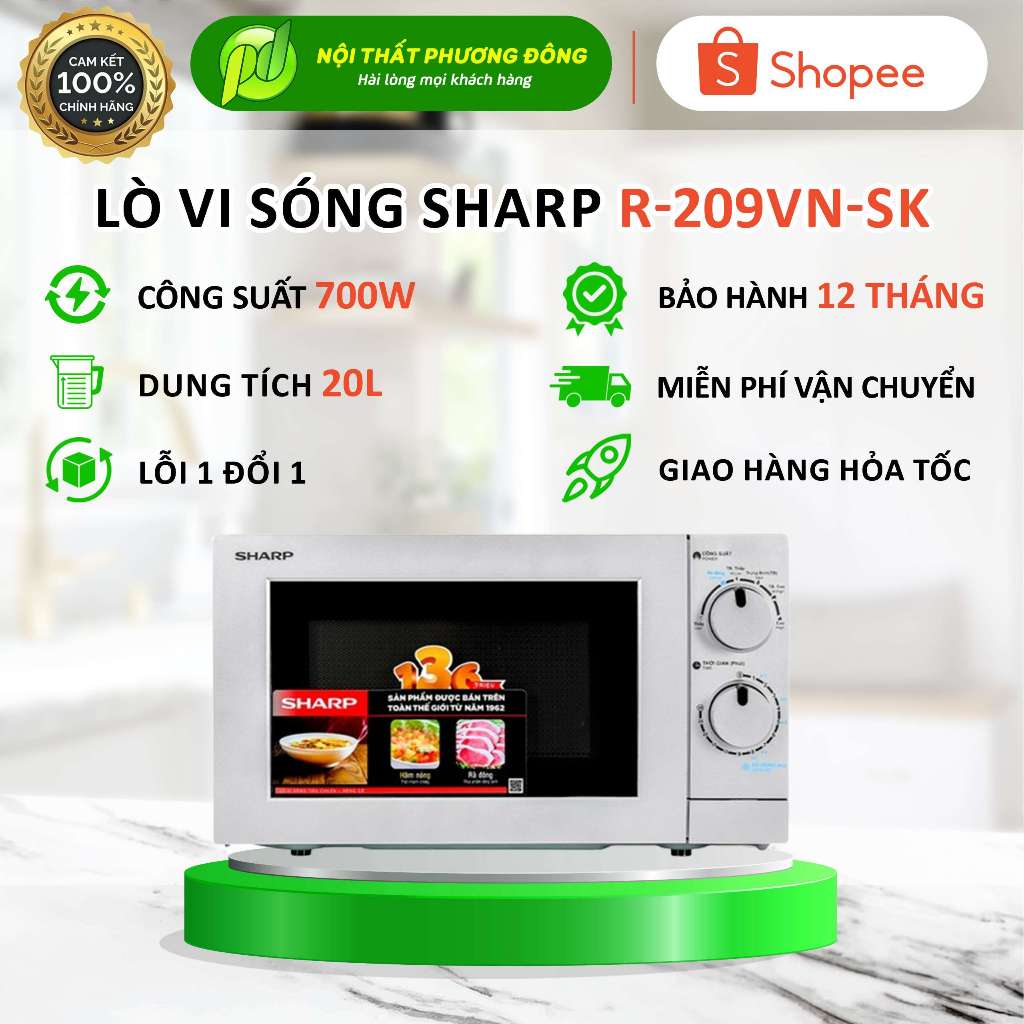 Lò Vi Sóng Sharp 20 Lít R-209VN-SK | Công suất 700W | Chức Năng Nấu, Hâm, Rã đông | Bảo hành 12 ...