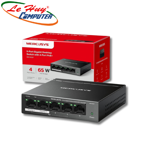 Thiết bị chuyển mạch Switch PoE+ Mercusys MS105GP (5 port/ 10/100/1000 Mbps) | Shopee Việt Nam