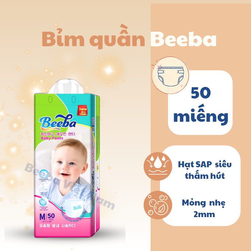 Bỉm quần Beeba Hàn Quốc (50 miếng) cho bé siêu cute, dáng suông, thấm hút tốt, đủ size M-XXXL ...