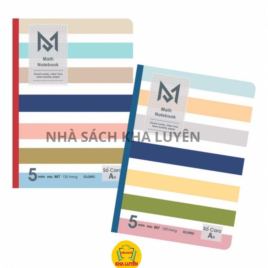 Sổ May Dán Gáy Caro A4, B5 Math Notebook 120- 200 Trang Klong MS 987/ ...