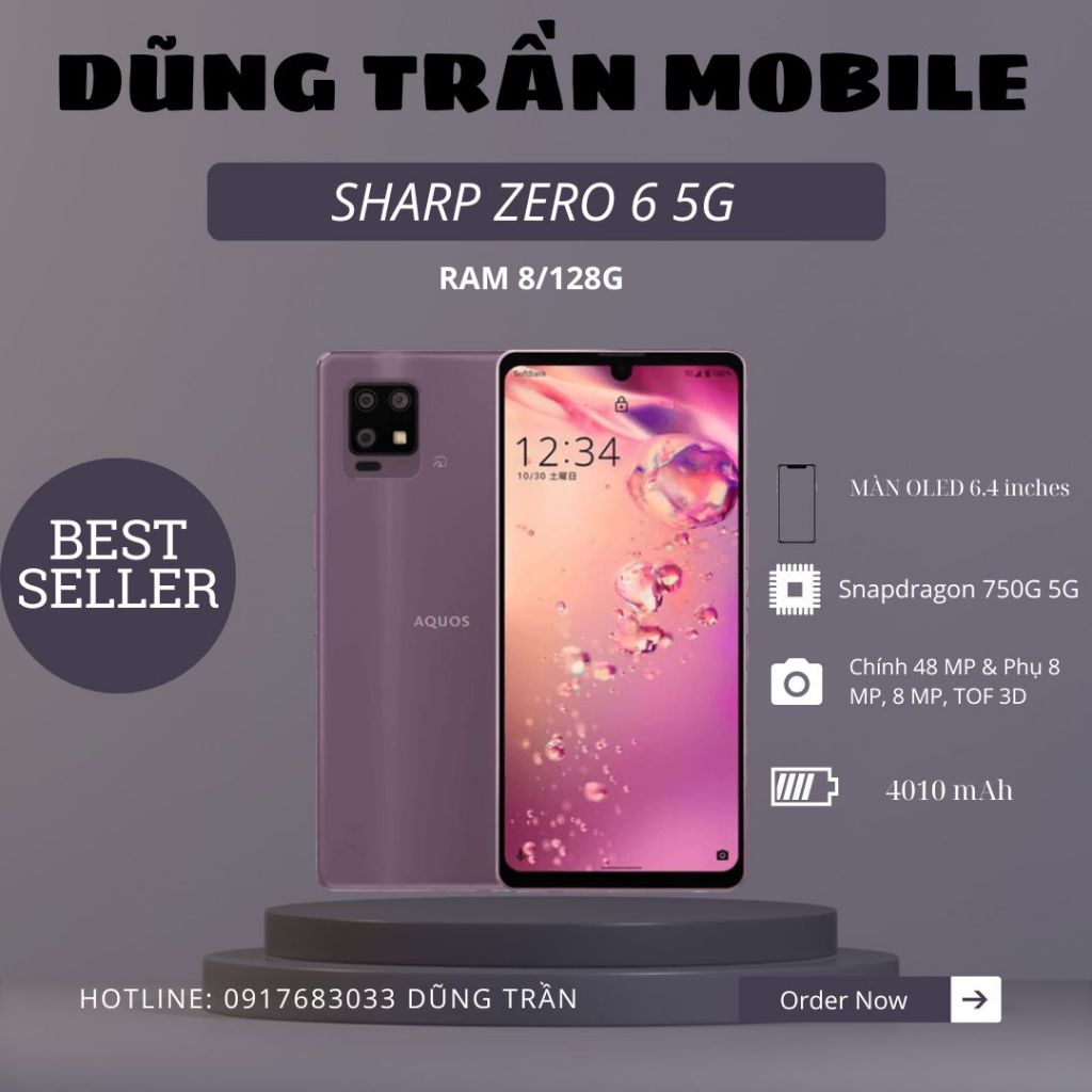 điện thoại sharp zero 6 máy đẹp nguyên zin 2 sim ram 8/128g pin cực ...
