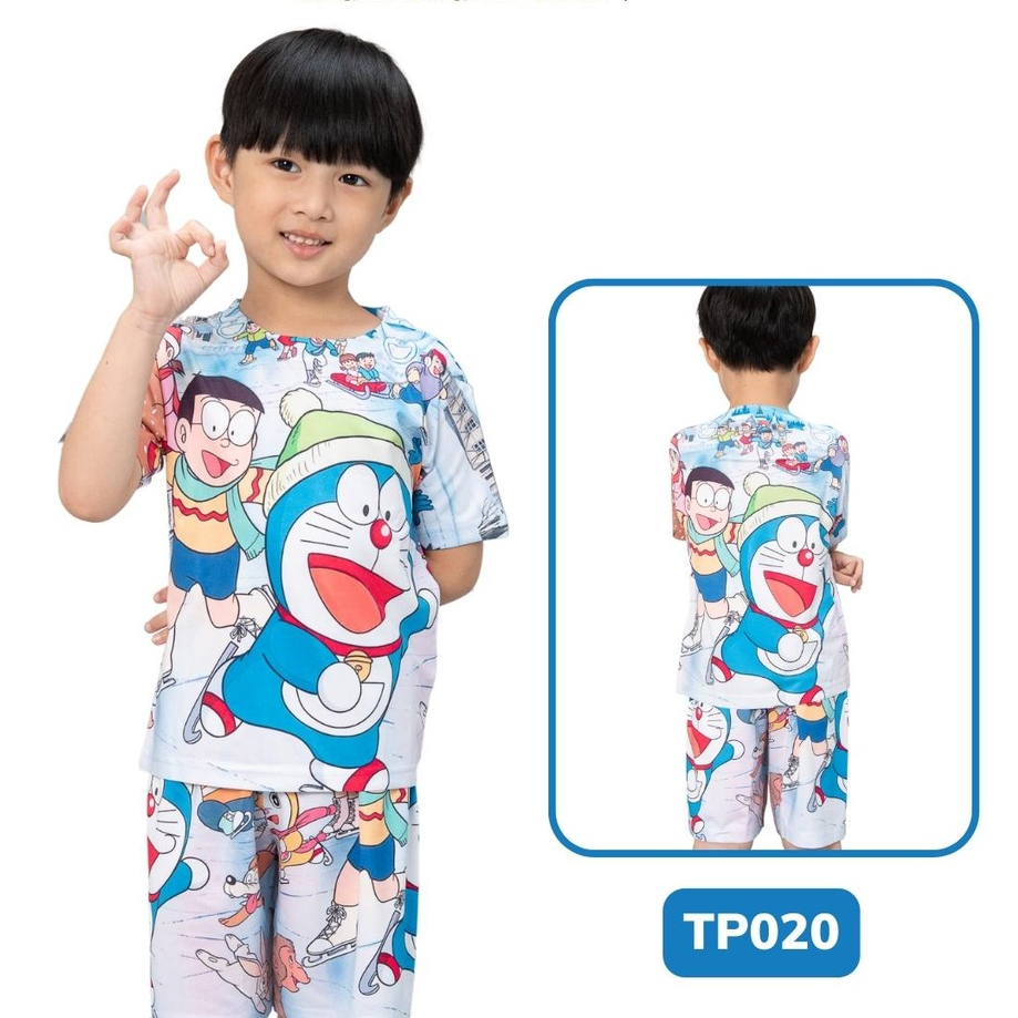 Đồ bộ trẻ em in 3D Doraemon chất thun lạnh co giãn 4 chiều TP020 size đại từ 10-60kg Kunkun Kids ...