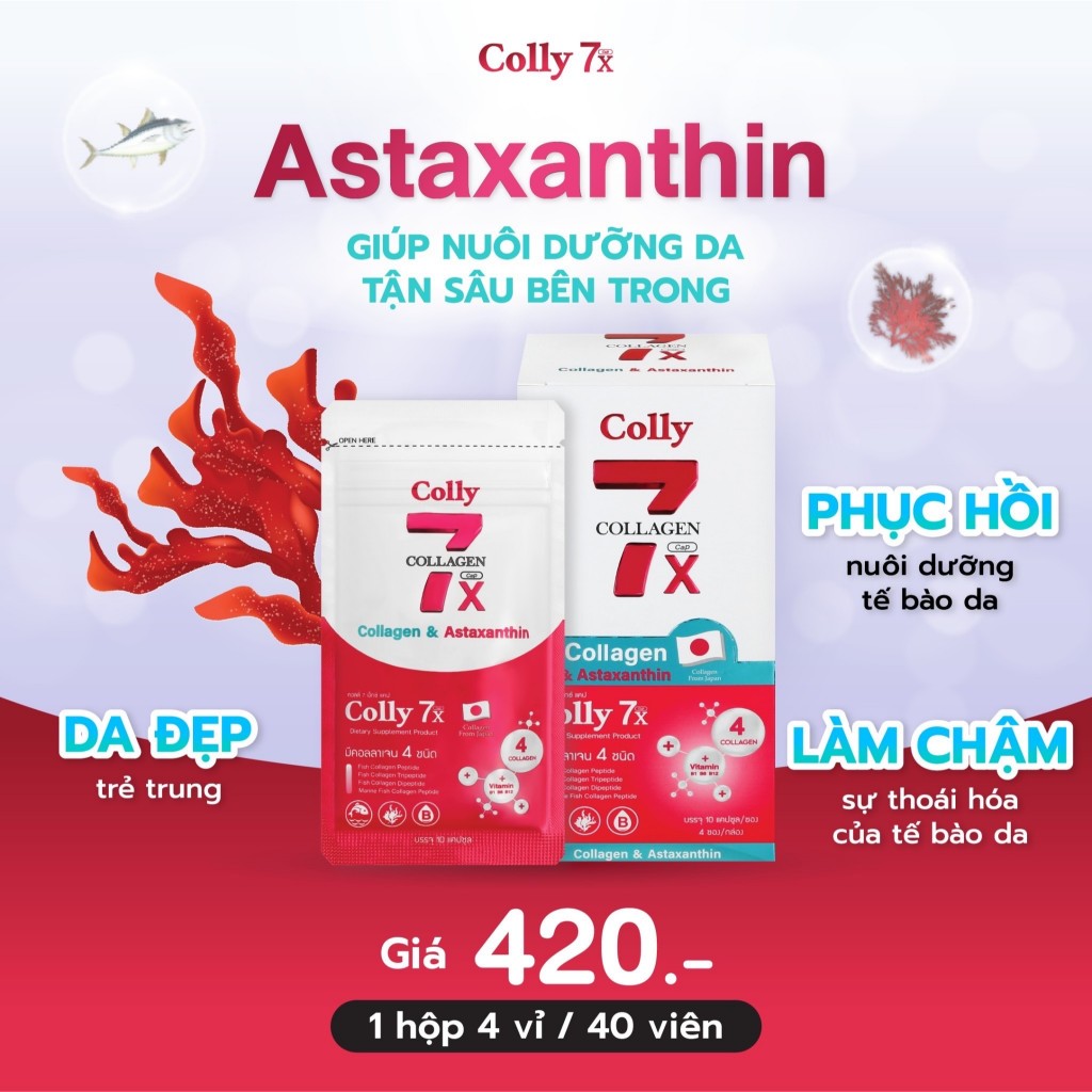 COLLY 7X COLLAGEN ASTRAXANTHIN 4 SACHETS/BOX (10 CAPSULE/SACHET ...