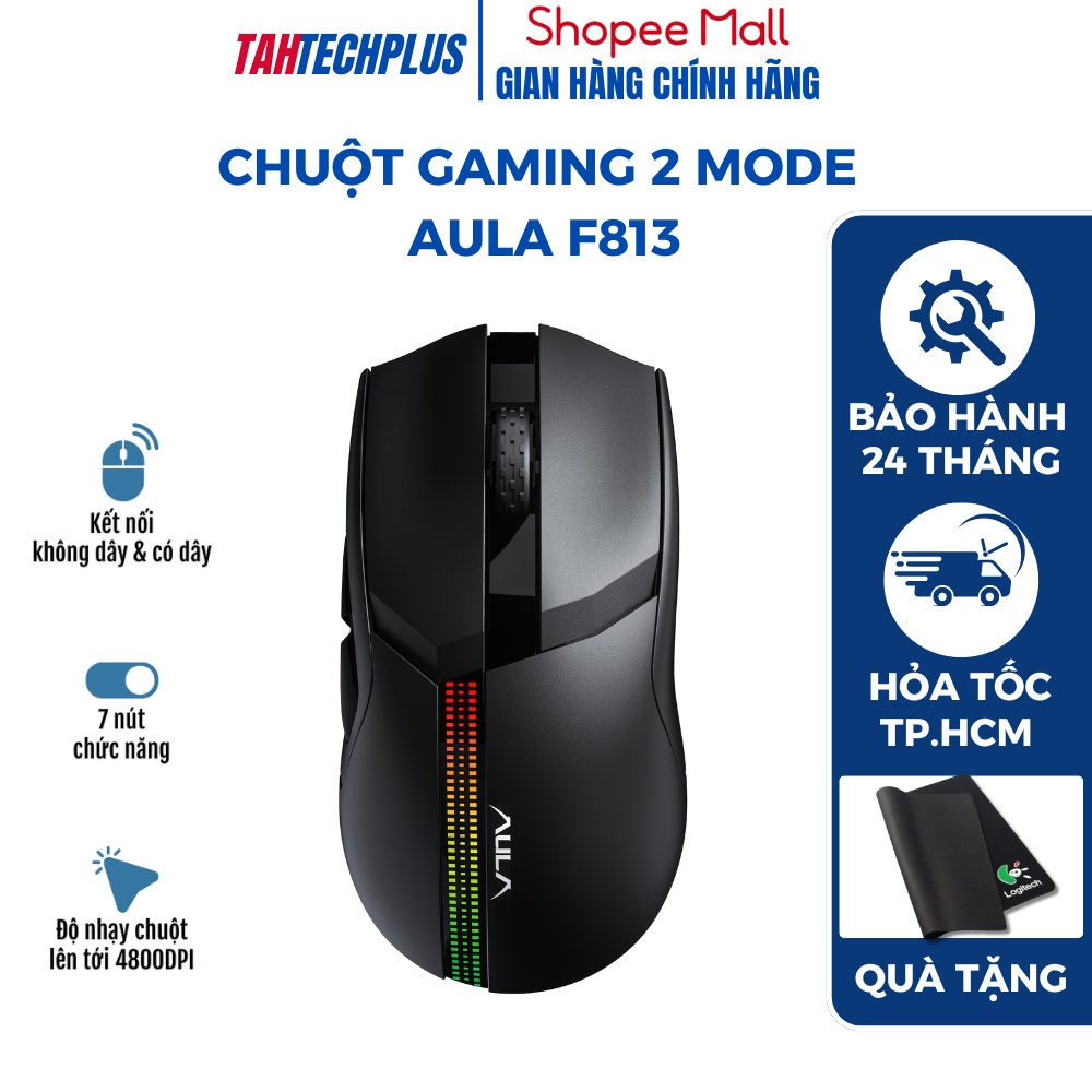 Chuột Máy Tính 2 Mode AULA F813 Sạc Type C, Chuột Gaming Không Dây Phím Cơ Chơi Game Pin 400mAh ...