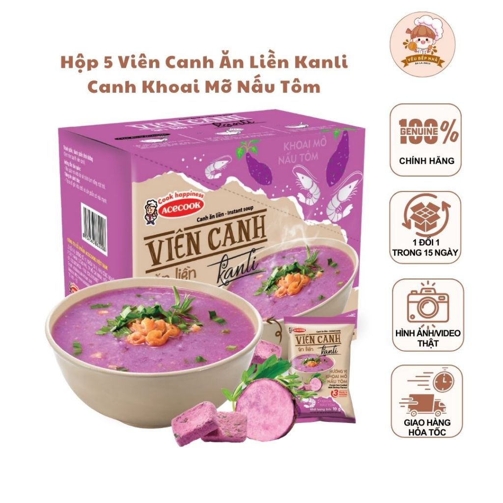 Hộp 5 viên canh ăn liền KANLI canh khoai mỡ nấu tôm Acecook 60gram ...