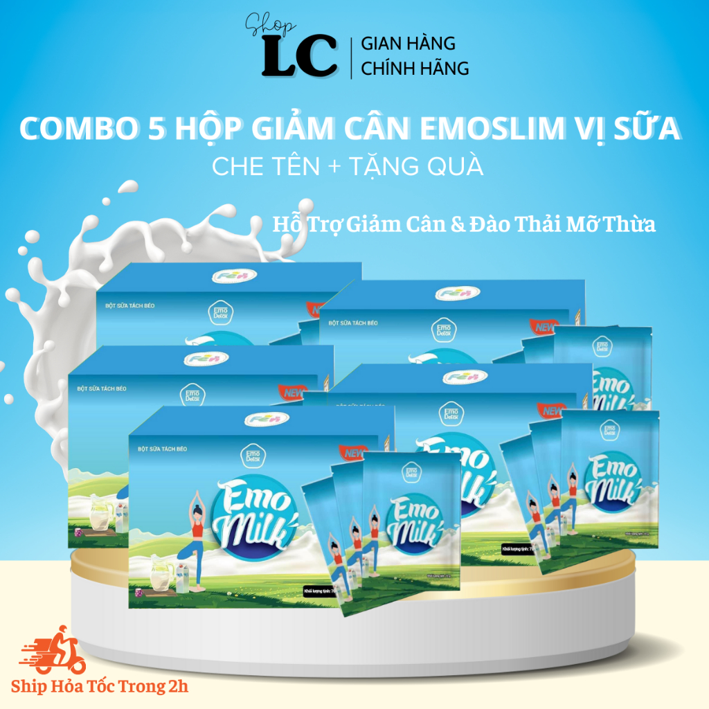 COMBO 5 HỘP VỊ SỮA TÁCH BÉO, EMO MILK EMOSLIM GIẢM CÂN TRÁI CÂY ĐỦ 8 ...