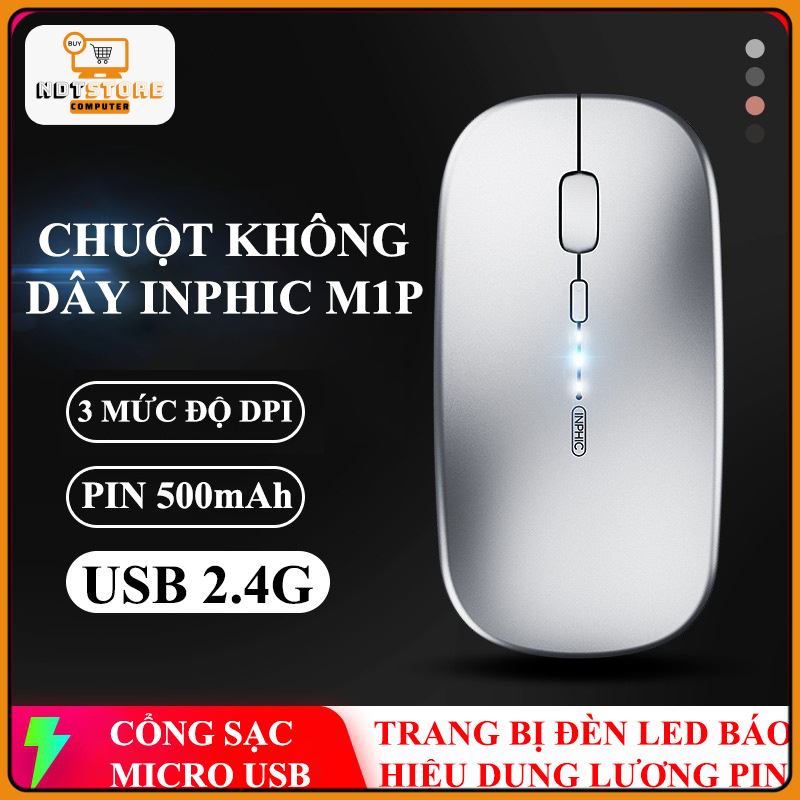 Chuột không dây INPHIC M1P kết nối bằng chip USB 2.4G sử dụng pin sạc ...