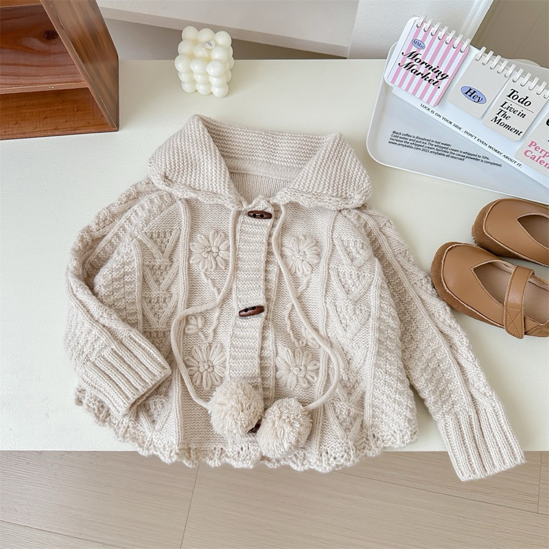 Áo khoác len cúc gỗ ngang có cục bông dành cho bé từ 9-21kg | Shopee Việt Nam