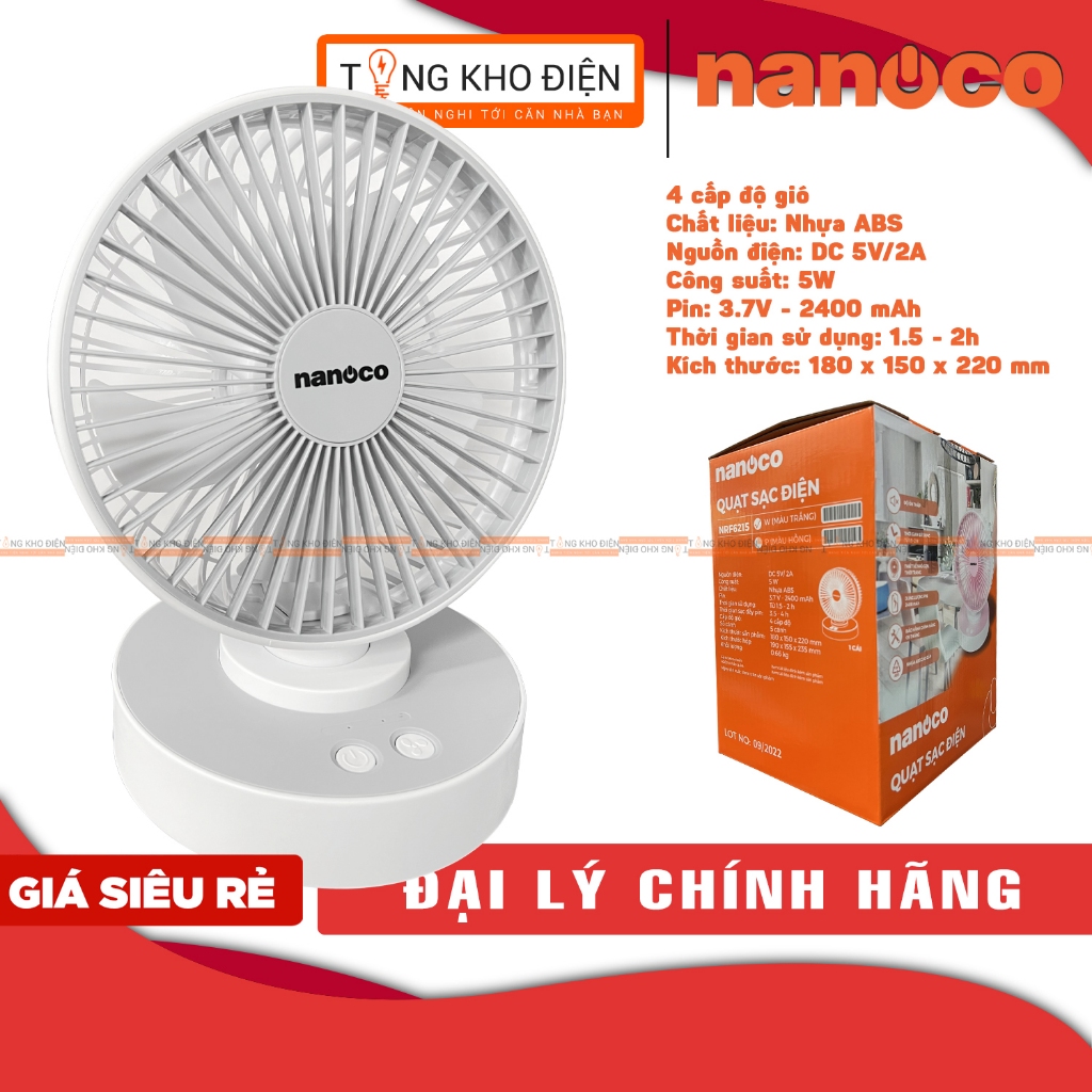 [CHÍNH HÃNG] Quạt sạc điện Nanoco NFF16215 | Shopee Việt Nam