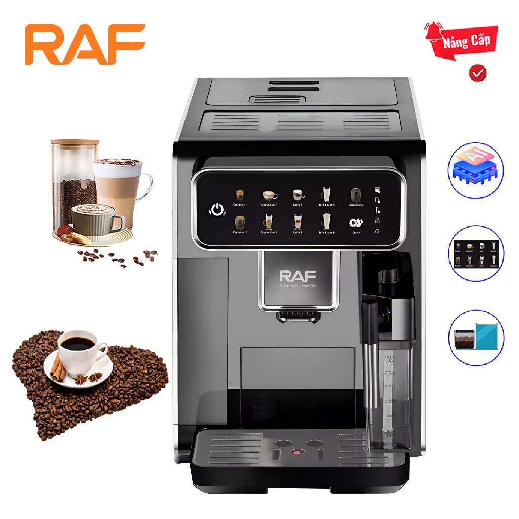 Máy pha cà phê tự động RAF R.118 Pháp, màn cảm ứng 8.6 inch, công suất 1350W, cho quán & nhà ...