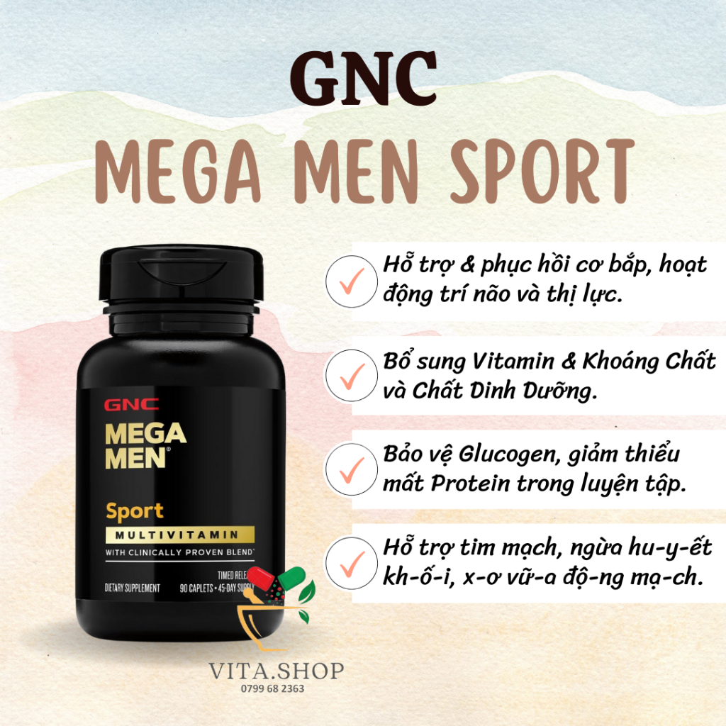 GNC Mega Men Sport - Viên uống cung cấp vitamin và khoáng chất giúp ...