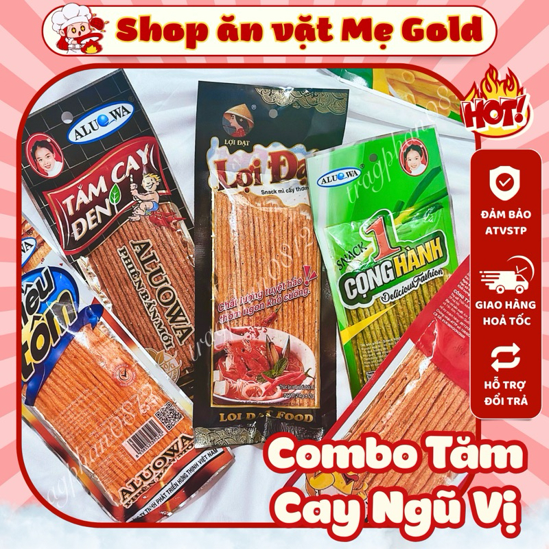 Combo tăm cay ngũ vị, snack que cay Việt Nam (set 5 gói ăn vặt dạng que tăm) | Shopee Việt Nam