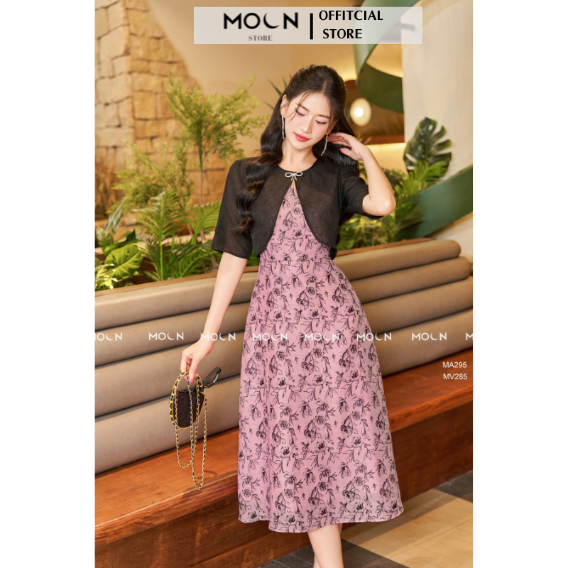 Set váy 2 dây nhà MOON, thiết kế dáng dài hoạ tiết sang chảnh mix áo ...