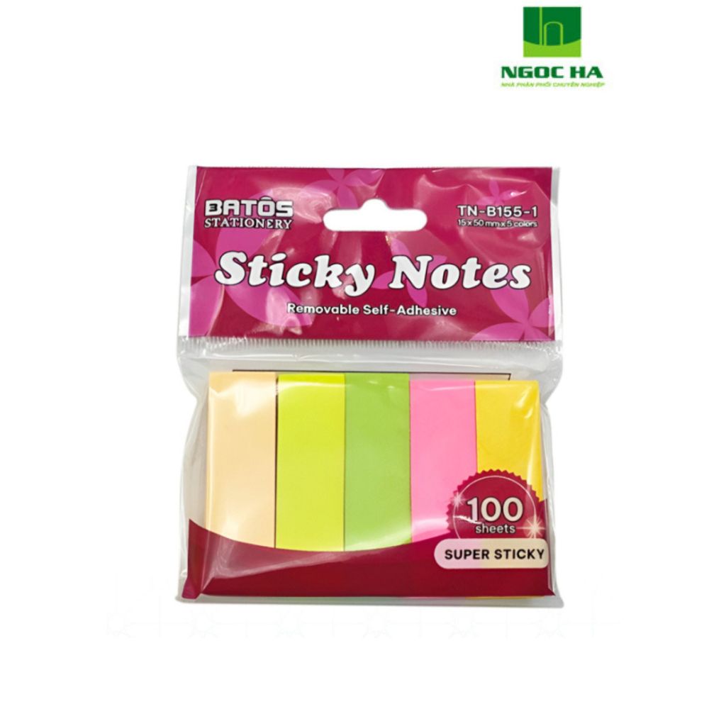 Giấy note trình ký Batos Stationery TN-B155-1 5 màu/ xấp | Shopee Việt Nam