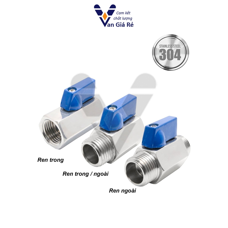 Van bi mini inox, van khóa tay gạt inox 304 ren trong ren ngoài 13 17 ...
