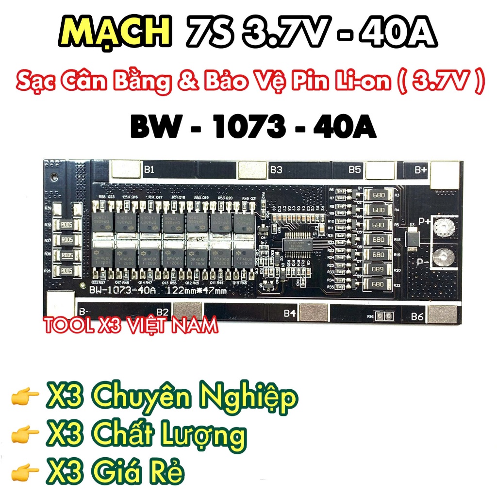 [7S - đen] Mạch sạc cân bằng 7S 3.7V - 40A BW (ToolVN) | Shopee Việt Nam