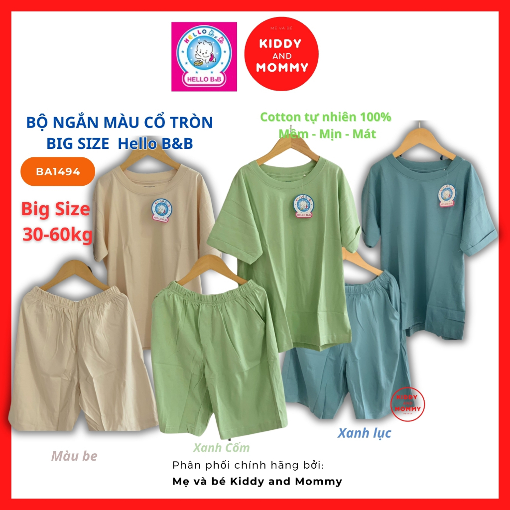 Big size 30-60kg Bộ Ngắn Màu Cổ Tròn Bigsize Hello B&B | Hello BB | Kiddy and Mommy | Shopee ...