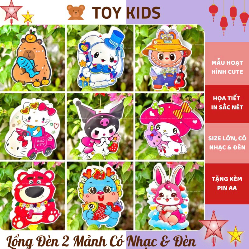 [Tặng Pin] Lồng Đèn Trung Thu Có Nhạc Đèn Capybara, Labubu, Gấu Dâu ...
