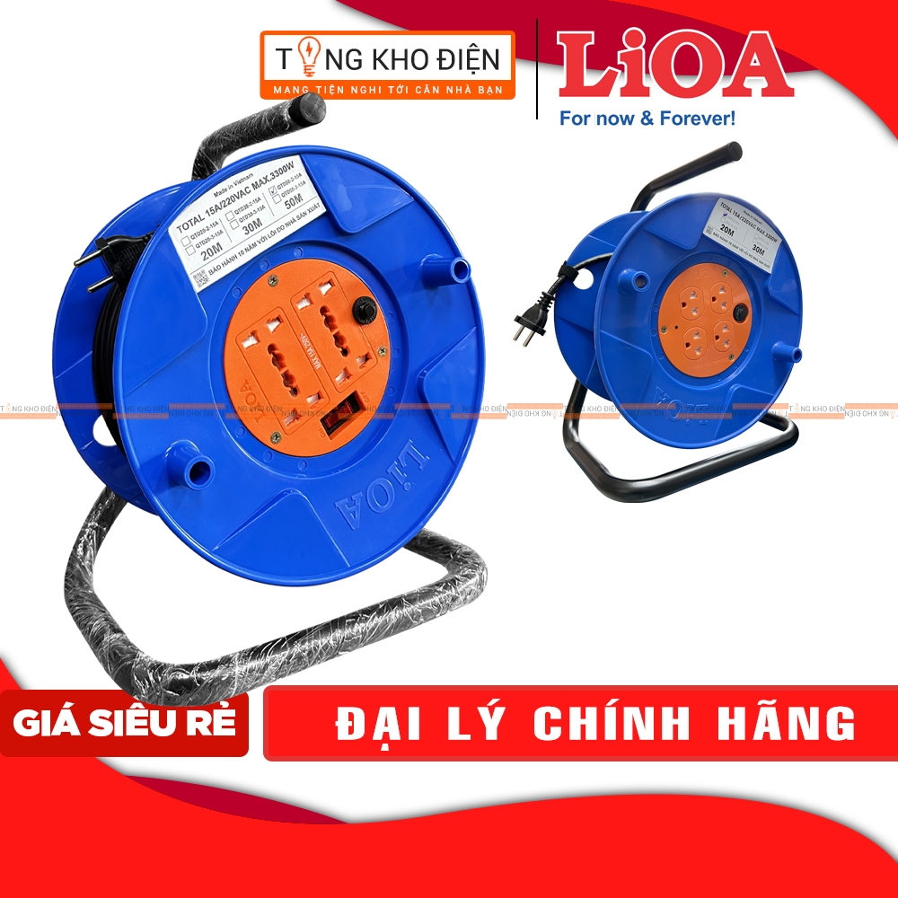 Ổ cắm kéo dài LiOA Rulo QT20/30/50 - 2/3 - 15A, dây 20-50m, tải 3300W ...