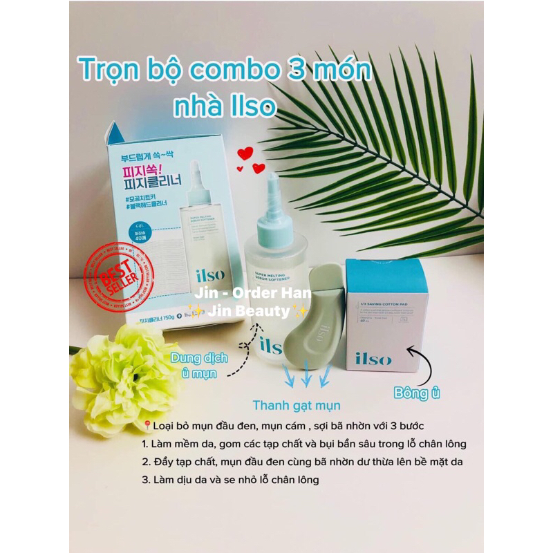 [ ILSO ] trọn bộ 3 món (dung dịch ủ mụn 150mL + Cotton Pad 40P + thanh gạt mụn đầu đen ...