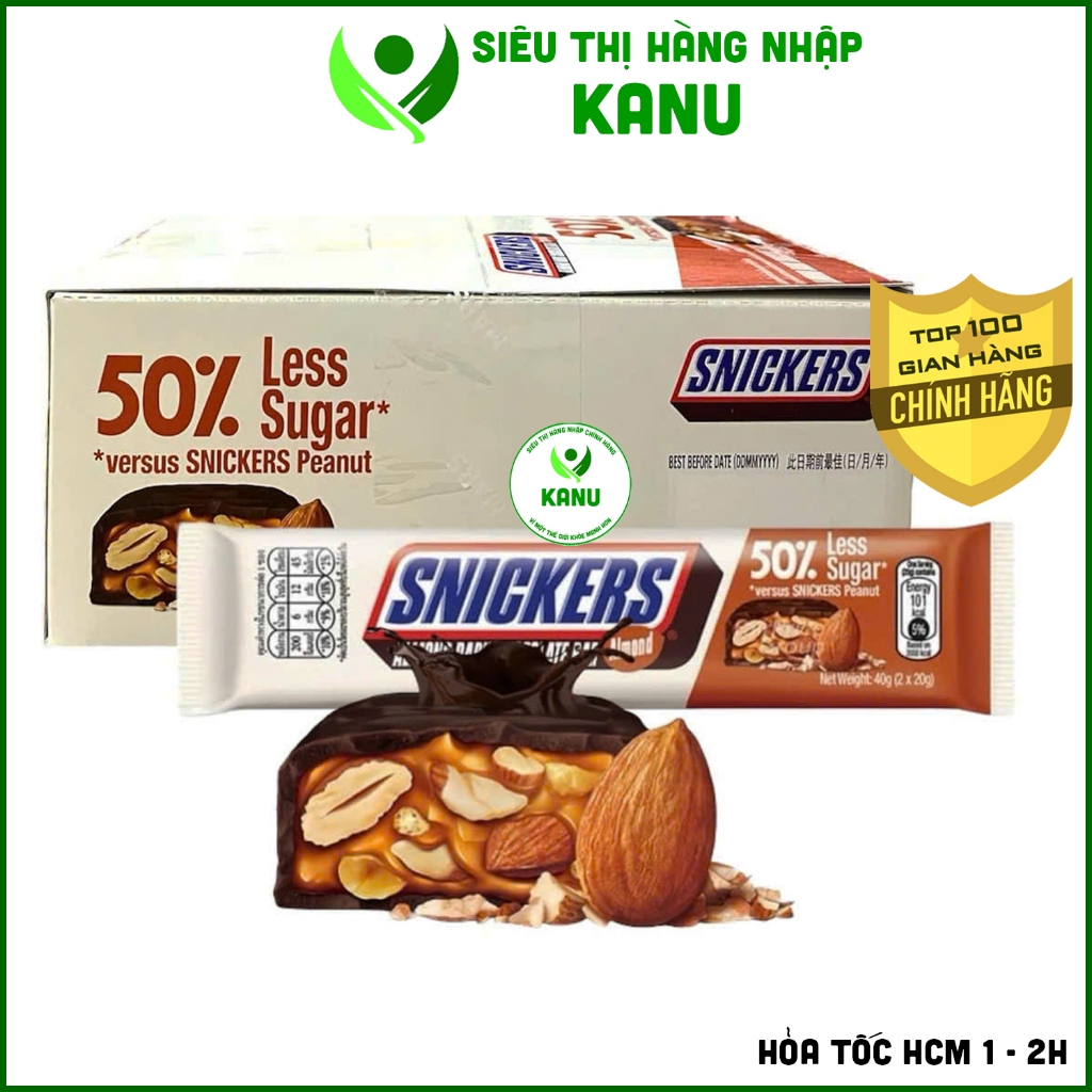 [Hộp 24 thanh] Socola hạnh nhân Snickers giảm đường 50% USA | Shopee Việt Nam