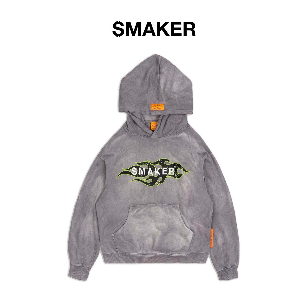 [SMAKER] Áo hoodie xám 100% cotton washed oversize - TRIBAL LOGO WASHED ...