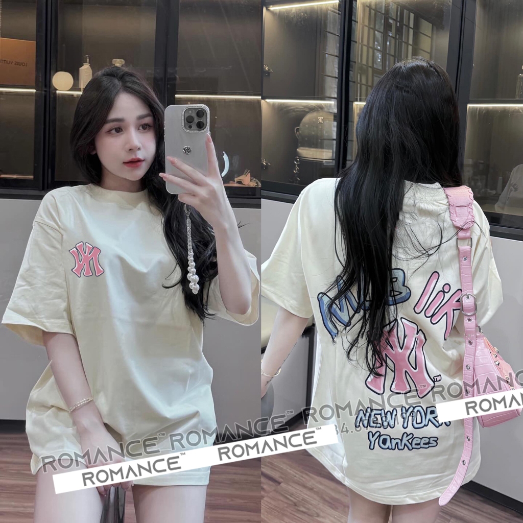 Áo Thun MLB NY New york Yankees Xanh Hồng Nam Nữ ROMANCE STUDIO Form Rộng Chất Vải Cotton 250gsm ...