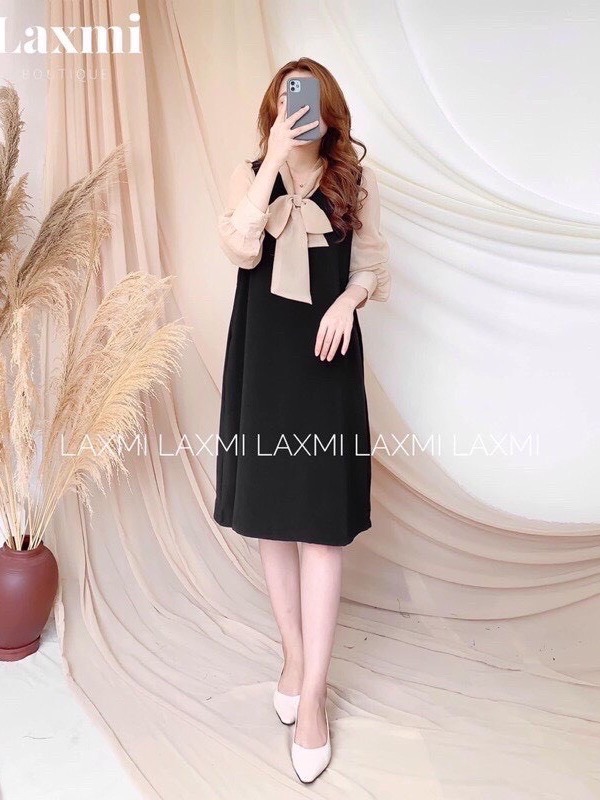 Đầm Bầu Váy bầu công sở cổ buộc nơ dài tay B07 | Shopee Việt Nam