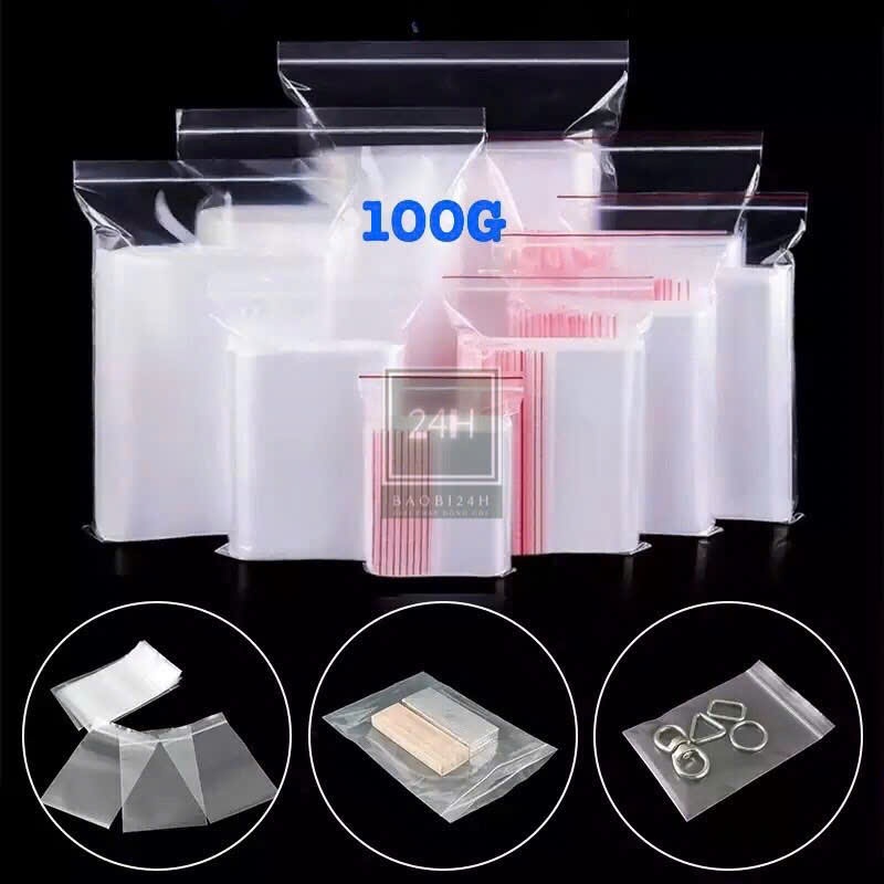 100 GRAM Túi Zip Viền Đỏ. Zip chỉ đỏ dùng để đựng thuốc, phụ kiện, thực ...