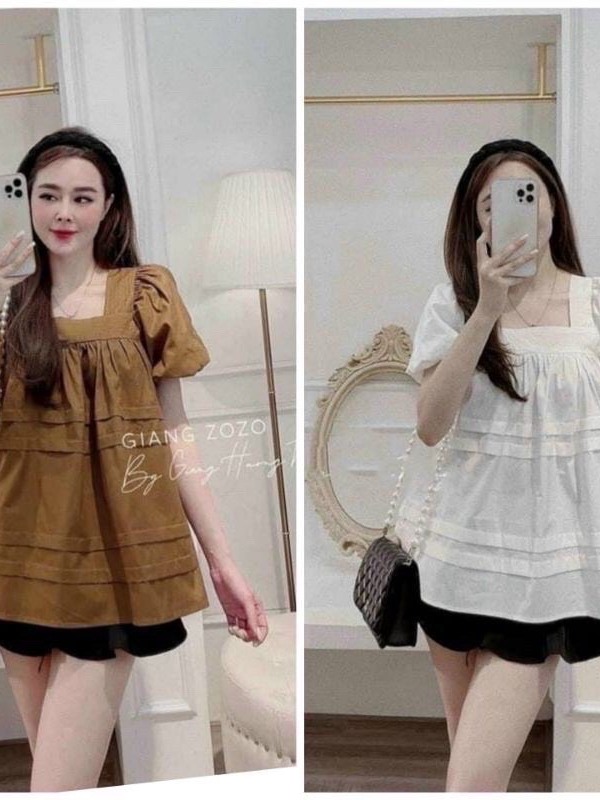 Bộ bầu cộc tay cổ vuông M27-02 | Shopee Việt Nam