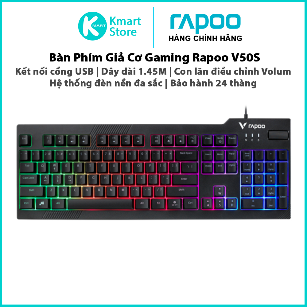 Bàn phím giả cơ Gaming Rapoo V50S | Kết nối USB , dây dài 1.45M | Con lăn Volum | Đèn nền đa sắc ...