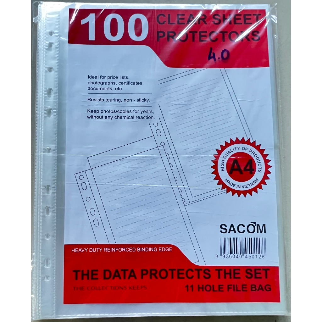 Xấp 100 tờ bìa lỗ A4 định lượng 4.0 - File ni lông lưu trữ hồ sơ | Shopee Việt Nam