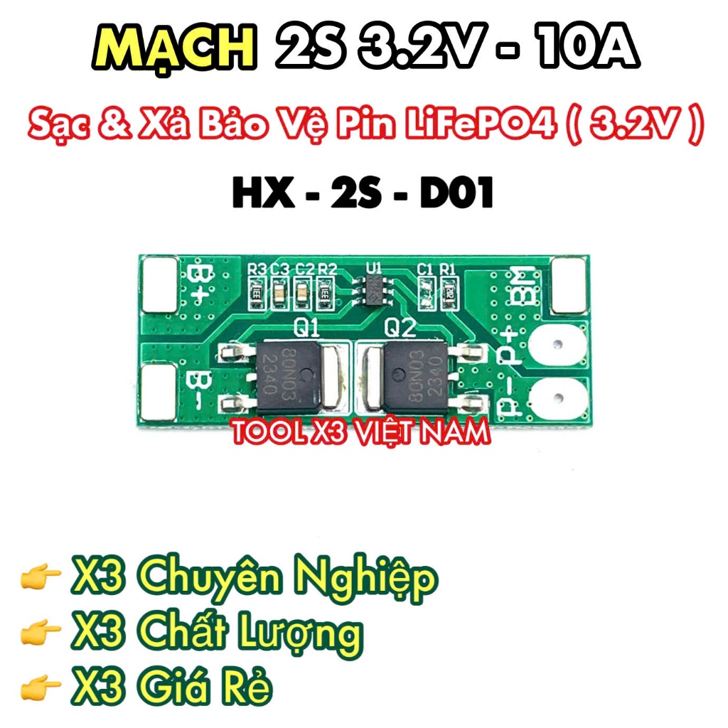 [HX-2S-D01] Mạch sạc và bảo vệ pin LiFePO4 2S 3.2V - 10A | Shopee Việt Nam