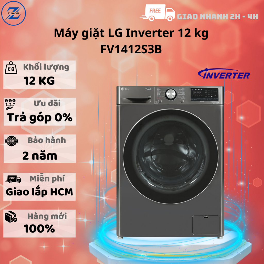 Máy giặt LG Inverter 12 kg FV1412S3B - Bảo hành chính hãng 24 tháng ...