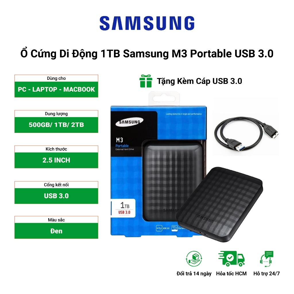 Ổ Cứng Di Động SAMSUNG M3 Portable 1TB USB 3.0 2.5" | Shopee Việt Nam