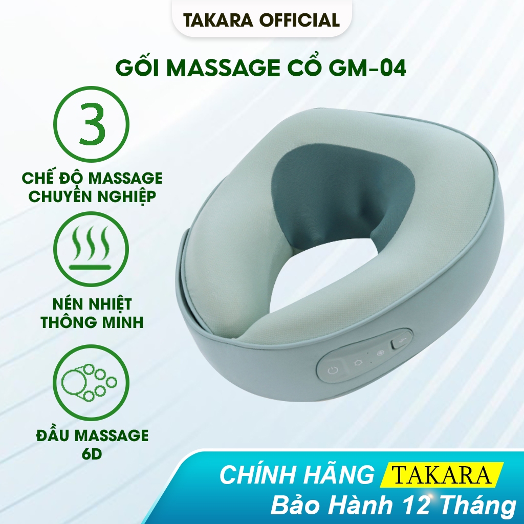 Gối Massage Cổ Cao Cấp Takara Gm 04 Máy Mát Xa Cổ Chữ U Với 3 Mức Nhiệt Chườm Nóng Giảm Đau Mỏi