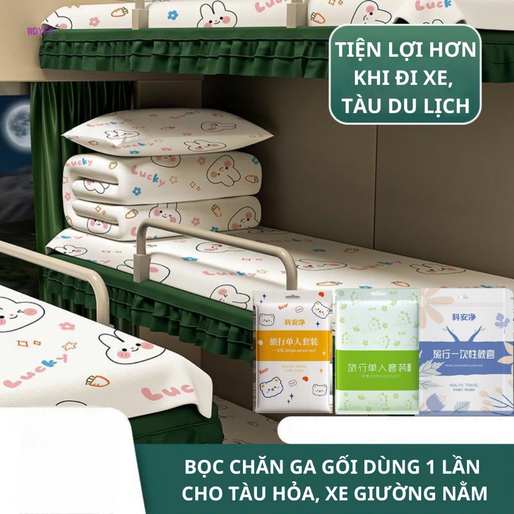 Bọc chăn ga gối, trải giường dùng 1 lần cho tàu hỏa, xe giường nằm tiện ...