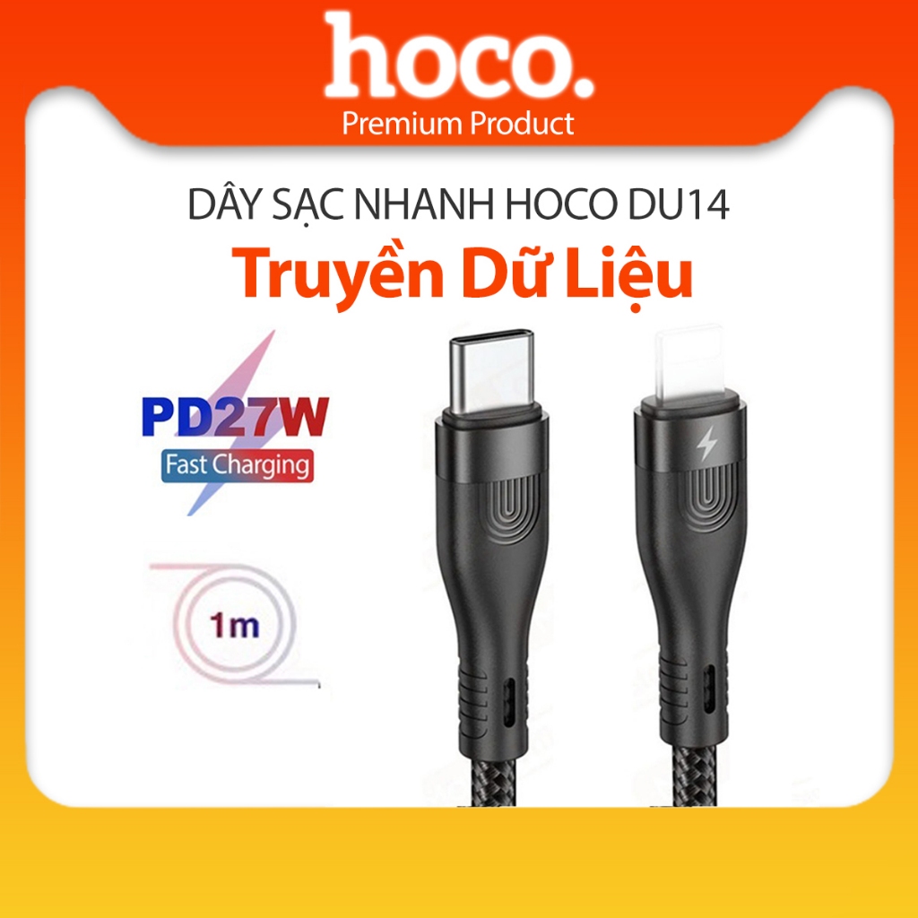 Dây sạc nhanh PD27W Type-C to LN Hoco DU14 dây dù truyền dữ liệu dài 1M ...