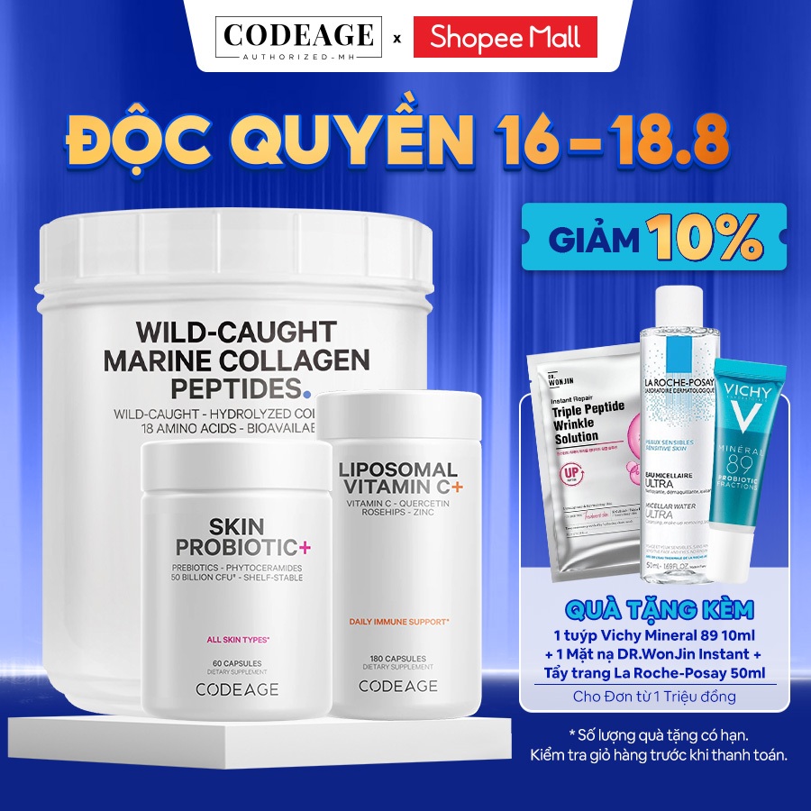 Combo hỗ trợ phục hồi sắc tố da CodeAge Liposomal Glutathione ...